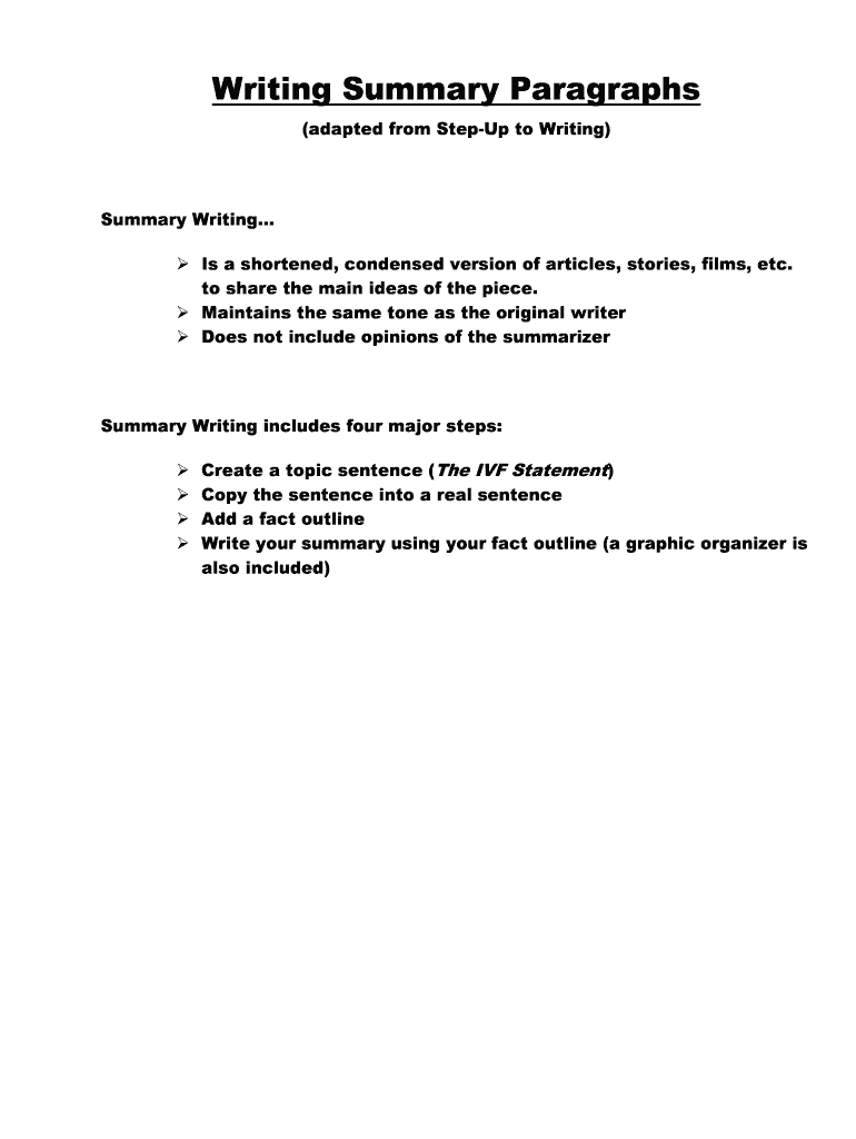 Fillable Online Writing Summary Paragraphs Fax Email Print - pdfFiller
