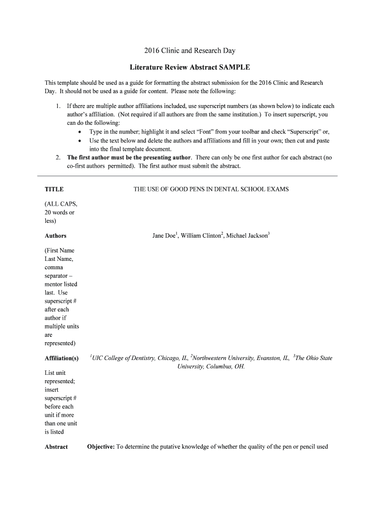 Fillable Online Literature Review Abstract SAMPLE Fax Email Print ...