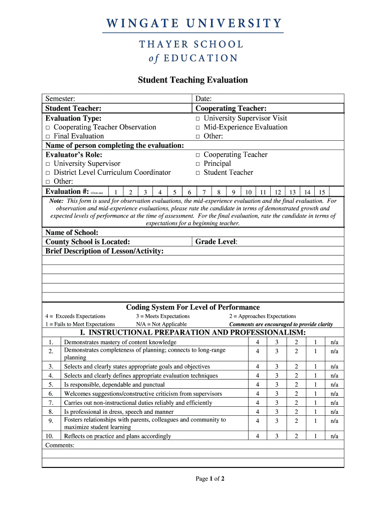 Fillable Online Student Teaching Evaluation Fax Email Print - pdfFiller