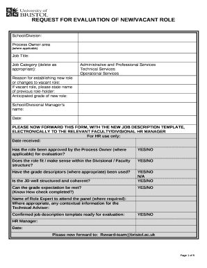 REQUEST FOR EVALUATION OF NEW/VACANT ROLE Doc Template | pdfFiller