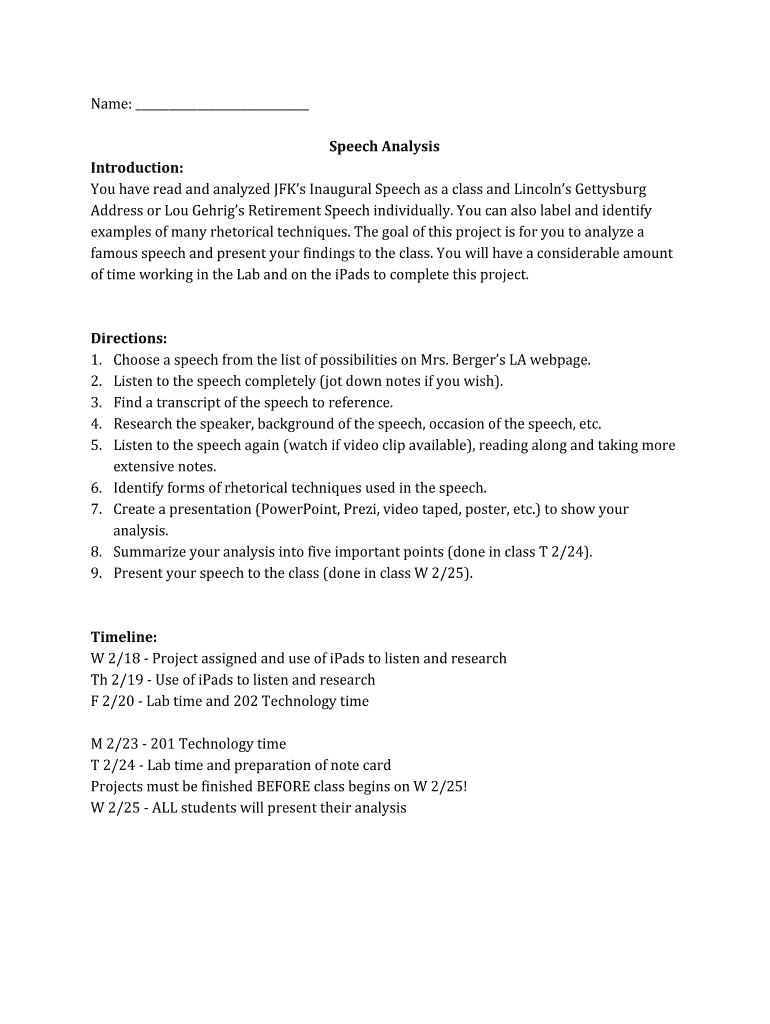 Fillable Online You have read and analyzed JFKs Inaugural Speech as a ...