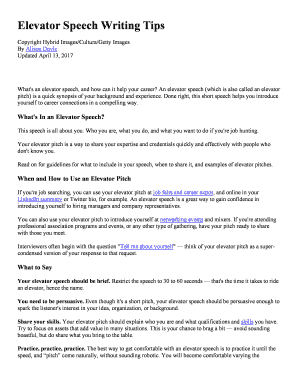 Fillable Online Elevator Speech Writing Tips Fax Email Print - pdfFiller