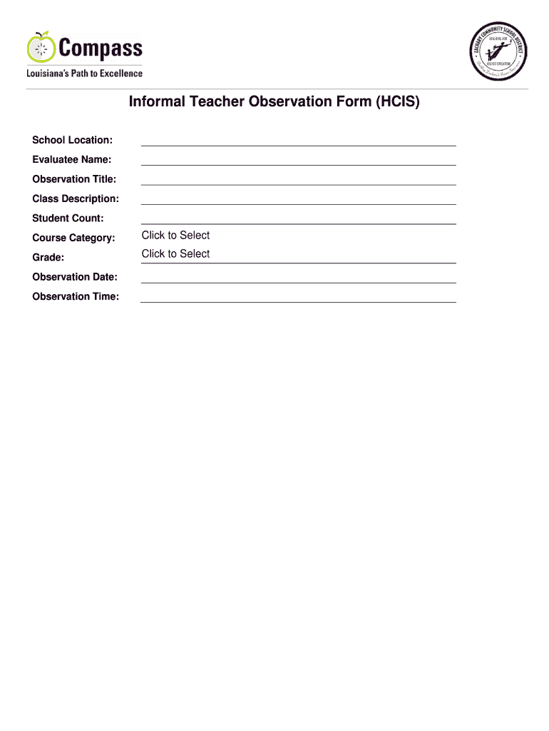 Fillable Online Informal Teacher Observation Form (HCIS) Fax Email ...