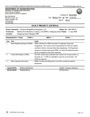 Fillable Online DAILY PROJECT JOURNAL Fax Email Print - pdfFiller