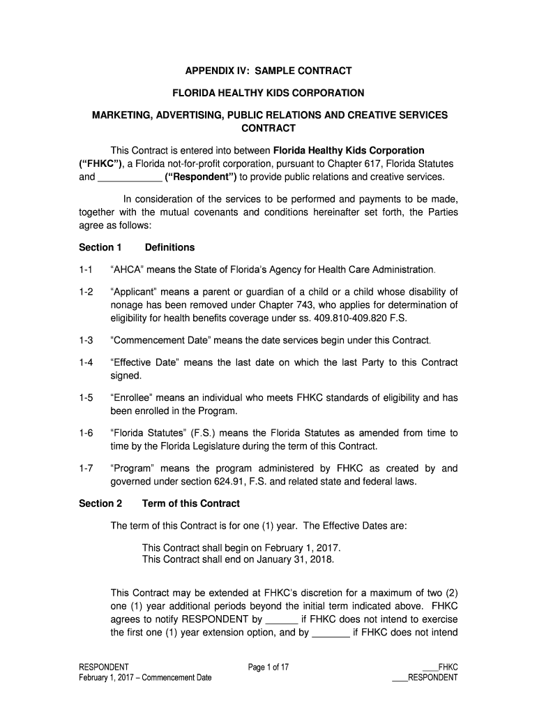 Fillable Online APPENDIX IV: SAMPLE CONTRACT Fax Email Print - pdfFiller