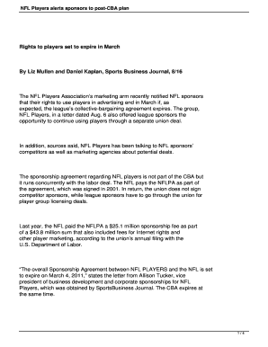 Fillable Online NFL Players alerts sponsors to post-CBA plan Fax Email ...