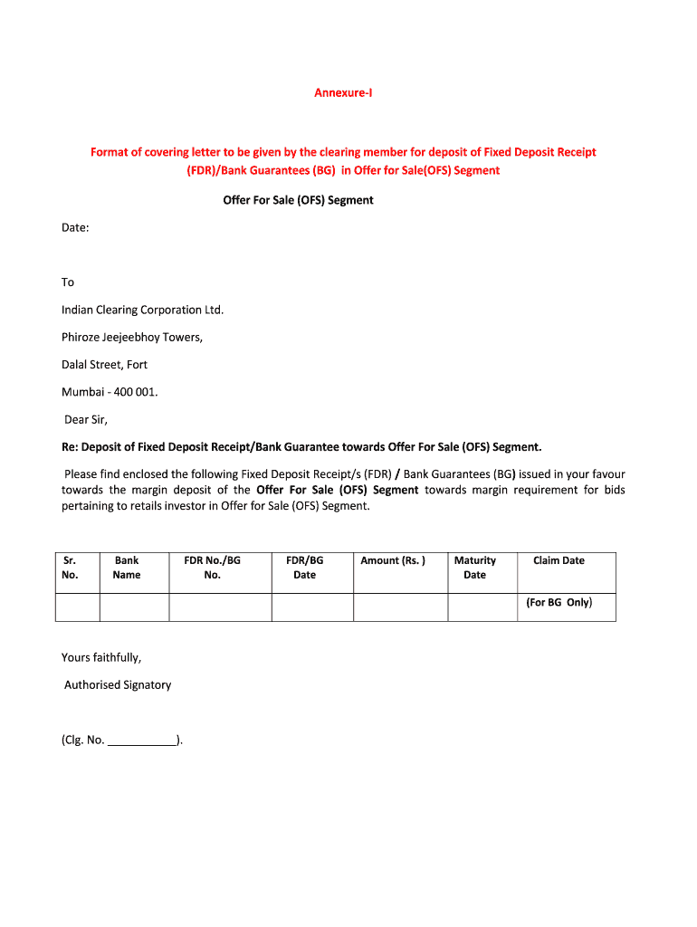 Fillable Online Format of covering letter to be given by the clearing ...