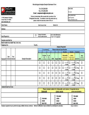 Fillable Online Microbiological Analysis Sample Submission Form Fax ...