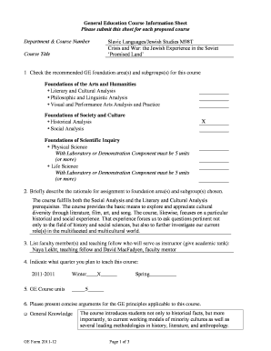 Fillable Online General Education Course Information Sheet Fax Email ...