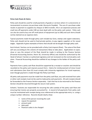 Fillable Online Petty Cash Floats & Claims Fax Email Print - pdfFiller