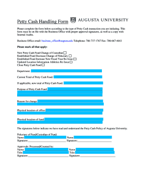 Fillable Online Petty Cash Handling Form Fax Email Print - pdfFiller