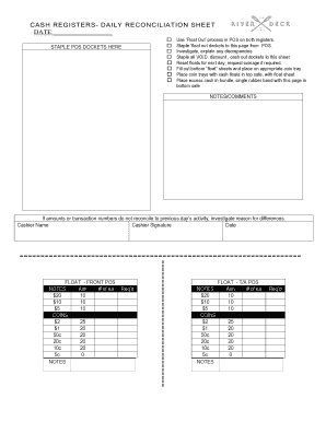 Fillable Online CASH REGISTERS- DAILY RECONCILIATION SHEET Fax Email ...