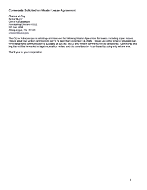 Comments Solicited on Master Lease Agreement Doc Template | pdfFiller