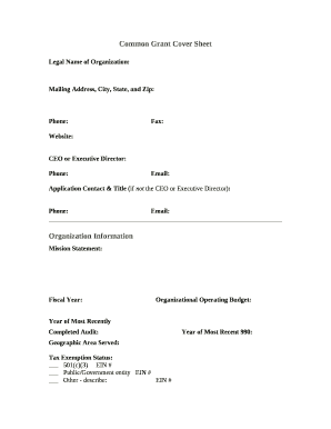 Common Grant Cover Sheet Doc Template | pdfFiller