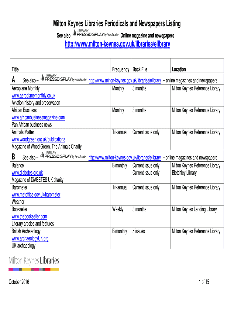 Fillable Online Milton Keynes Libraries Periodicals and Newspapers ...