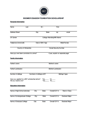 Fillable Online BOOMER ESIASON FOUNDATION SCHOLARSHIP Fax Email Print ...