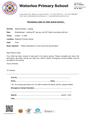 Fillable Online Permission Letter for After School Activity Fax Email ...