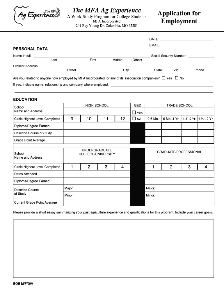 Fillable Online The MFA Ag Experience Fax Email Print - pdfFiller