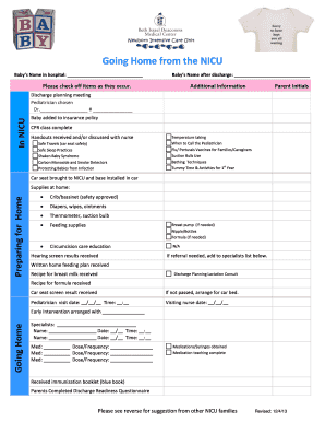 Fillable Online Going Home from the NICU Fax Email Print - pdfFiller