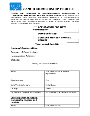 CoNGO MEMBERSHIP PROFILE Doc Template | pdfFiller