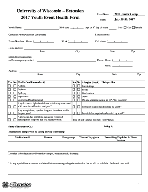 Fillable Online 2017 Youth Event Health Form Fax Email Print - pdfFiller