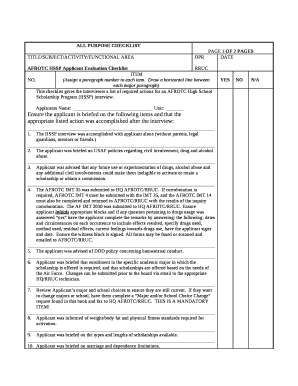 AFROTC HSSP Applicant Evaluation Checklist Doc Template | pdfFiller