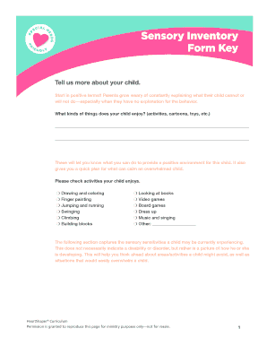 Sensory Inventory - Fill Online, Printable, Fillable, Blank | pdfFiller