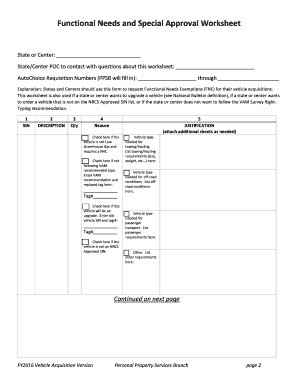 Fillable Online Functional Needs and Special Approval Worksheet Fax ...