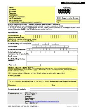 Fillable Online INDIVIDUALS BACS FORM Fax Email Print - pdfFiller