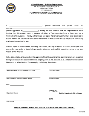 Fillable Online FURNITURE STORAGE REQUEST Fax Email Print - pdfFiller