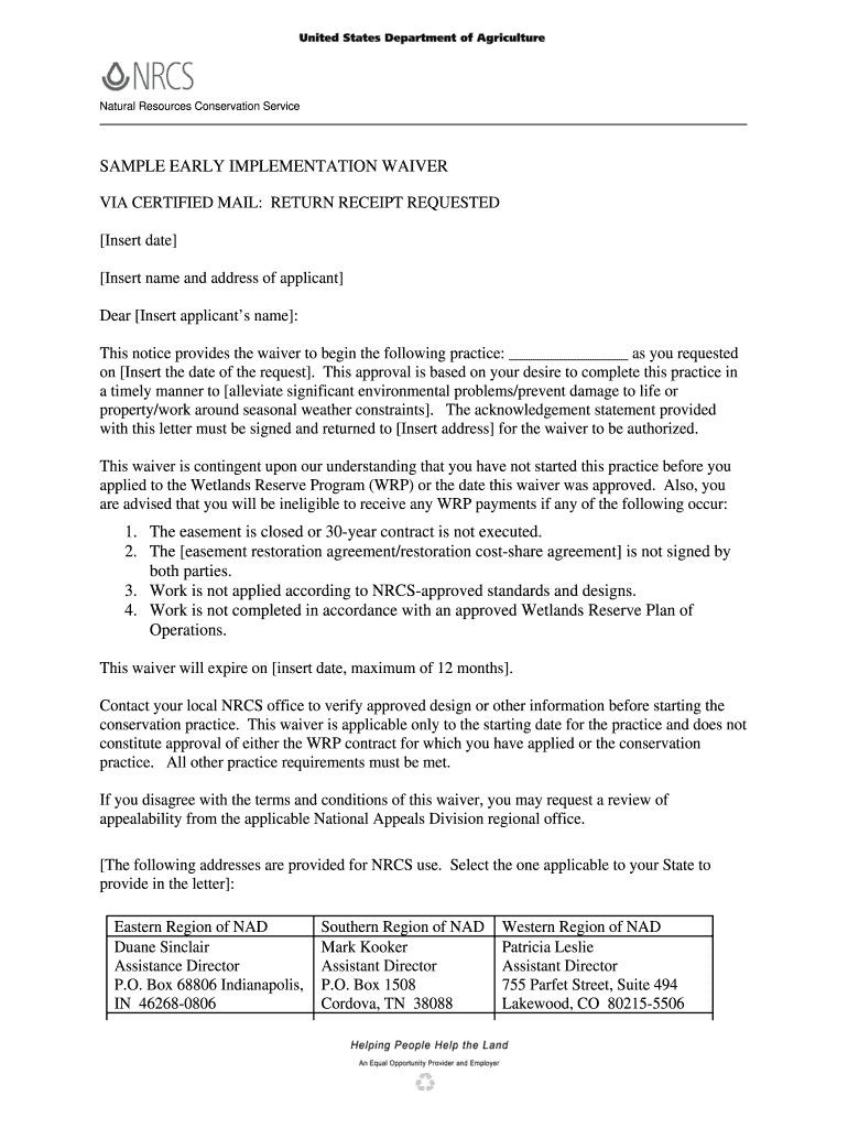 Fillable Online SAMPLE EARLY IMPLEMENTATION WAIVER Fax Email Print ...