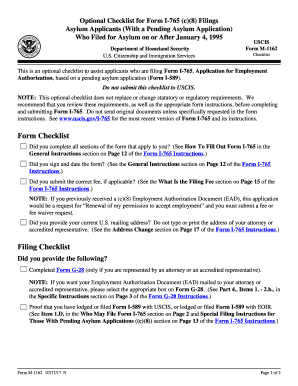 Fillable Online Optional Checklist for Form I-765 (c)(8) Filings Fax Email Print - pdfFiller