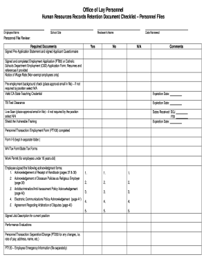 Fillable Online Human Resources Records Retention Document Checklist ...
