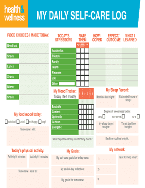Fillable Online MY DAILY SELF-CARE LOG Fax Email Print - pdfFiller