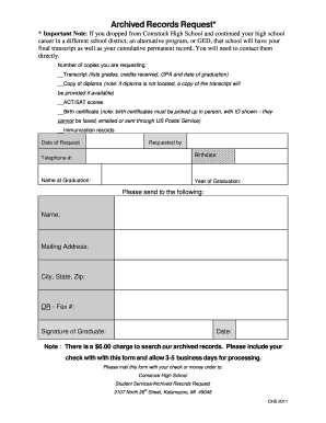 Fillable Online Archived Records Request* Fax Email Print - pdfFiller