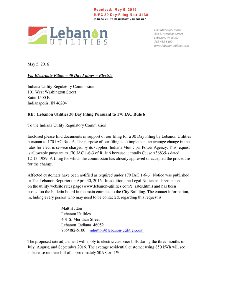 Fillable Online Via Electronic Filing 30 Day Filings Electric Fax Email Print - pdfFiller