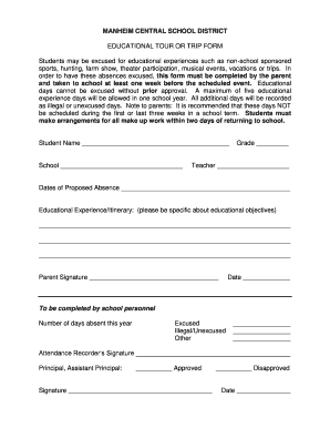 Educational Trip Form - Fill Online, Printable, Fillable, Blank | pdfFiller