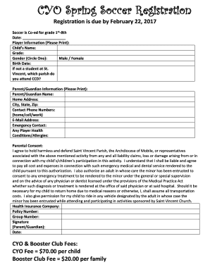 Fillable Online CYO Spring Soccer Registration Fax Email Print - pdfFiller