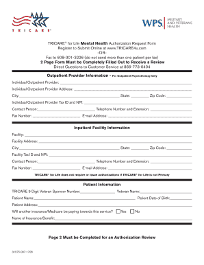 Fillable Online TRICARE for Life Mental Health Authorization Request ...