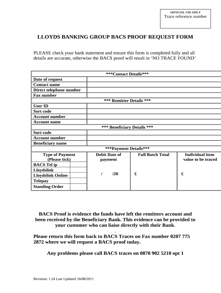 LLOYDS BANKING GROUP BACS PROOF REQUEST Doc Template | pdfFiller