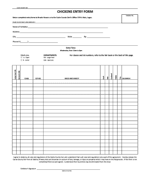 Fillable Online CHICKENS ENTRY FORM Fax Email Print - pdfFiller