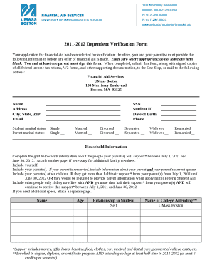 2011-2012 Dependent Verification Doc Template | pdfFiller