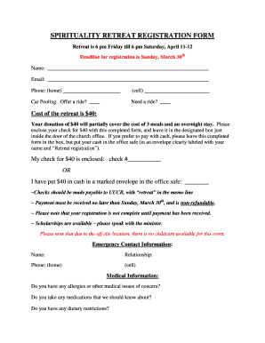 Fillable Online SPIRITUALITY RETREAT REGISTRATION FORM Fax Email Print ...