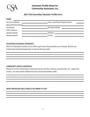 Fillable Online Volunteer Profile Sheet for Fax Email Print - pdfFiller