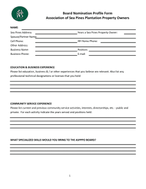 Fillable Online Board Nomination Profile Form Fax Email Print - pdfFiller
