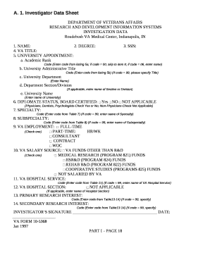 Investigator Data Sheet - researchcompliance iu Doc Template | pdfFiller