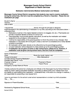 Fillable Online Medication Administration/Medical Authorization and ...