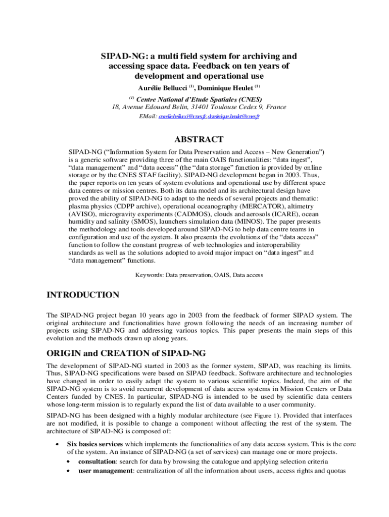 Fillable Online vds cnes SIPAD-NG: a multi field system for archiving ...