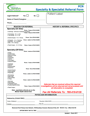 Fillable Online Specialty & Specialist Referral Form Fax Email Print ...