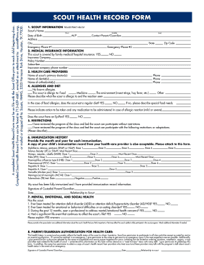 Fillable Online A completed Scout Health Record Form must be on file ...